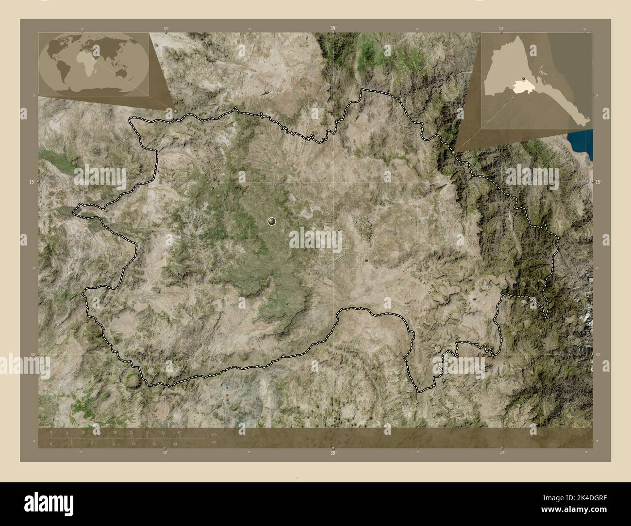 Debub, region of Eritrea. High resolution satellite map. Corner ...
