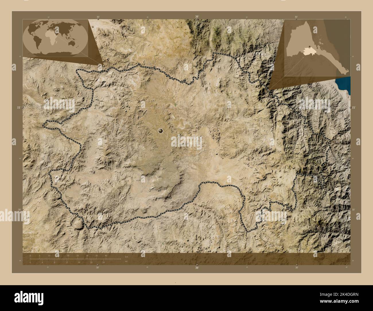 Debub, region of Eritrea. Low resolution satellite map. Corner ...
