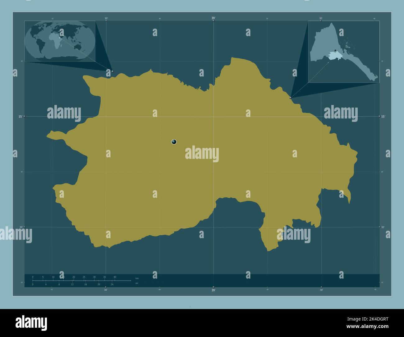 Debub, region of Eritrea. Solid color shape. Corner auxiliary location ...