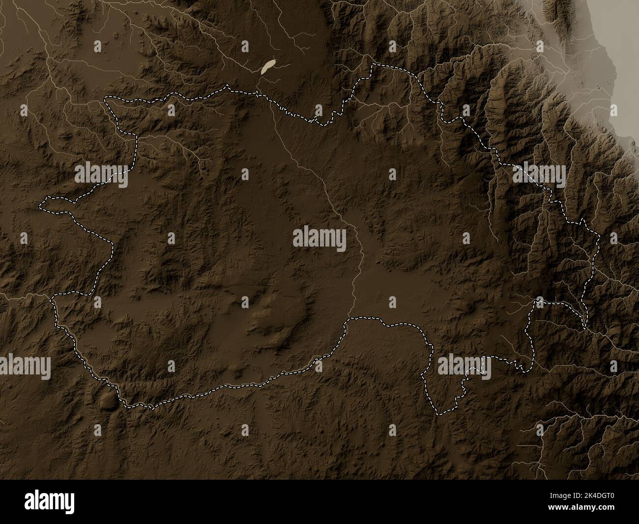 Debub, region of Eritrea. Elevation map colored in sepia tones with ...
