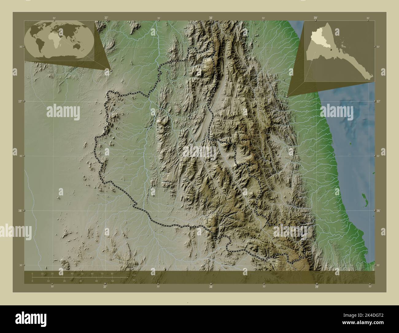 Anseba, region of Eritrea. Elevation map colored in wiki style with ...