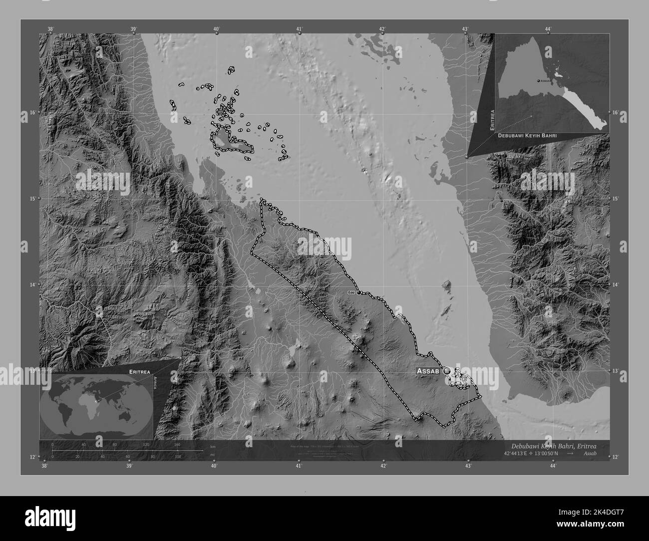 Debubawi Keyih Bahri, region of Eritrea. Bilevel elevation map with ...