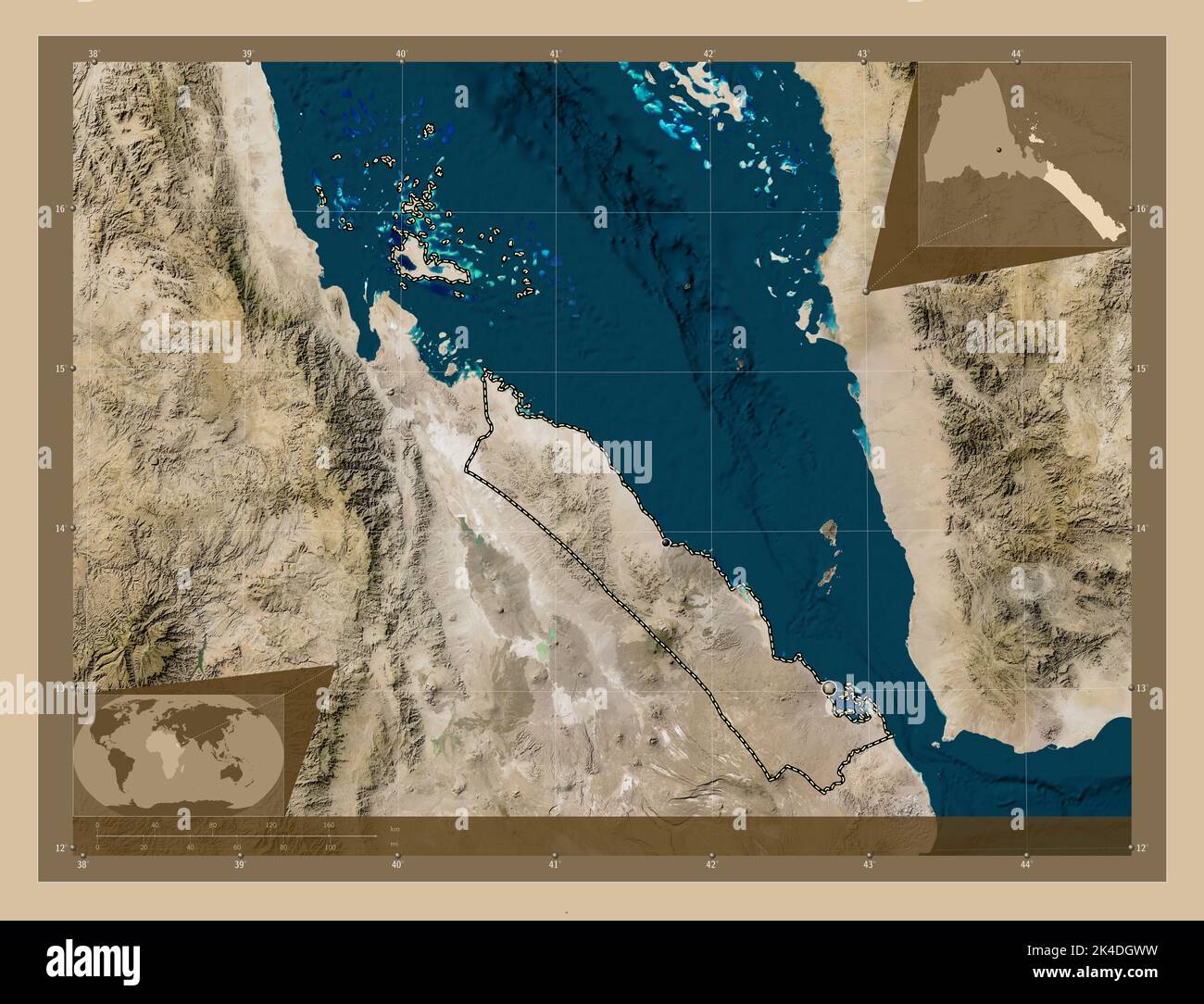 Debubawi Keyih Bahri, region of Eritrea. Low resolution satellite map ...