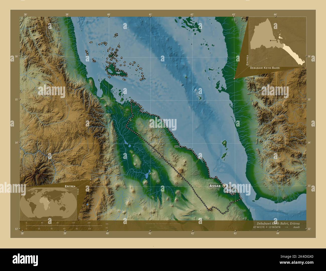Debubawi Keyih Bahri, region of Eritrea. Colored elevation map with ...