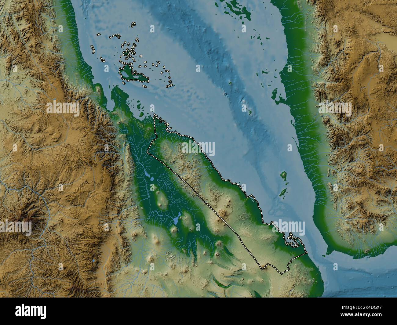Debubawi Keyih Bahri, region of Eritrea. Colored elevation map with ...