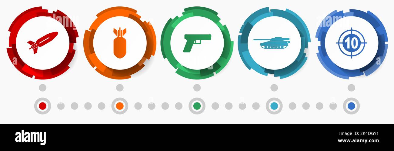 War concept vector icon set, flat design web buttons, military ...