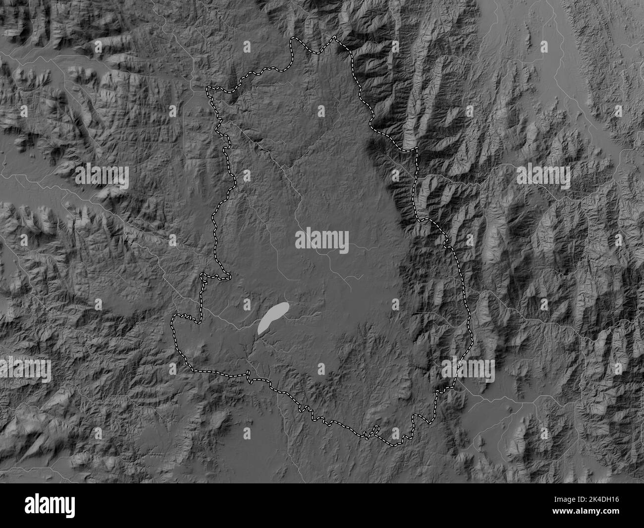 Maekel, region of Eritrea. Grayscale elevation map with lakes and ...