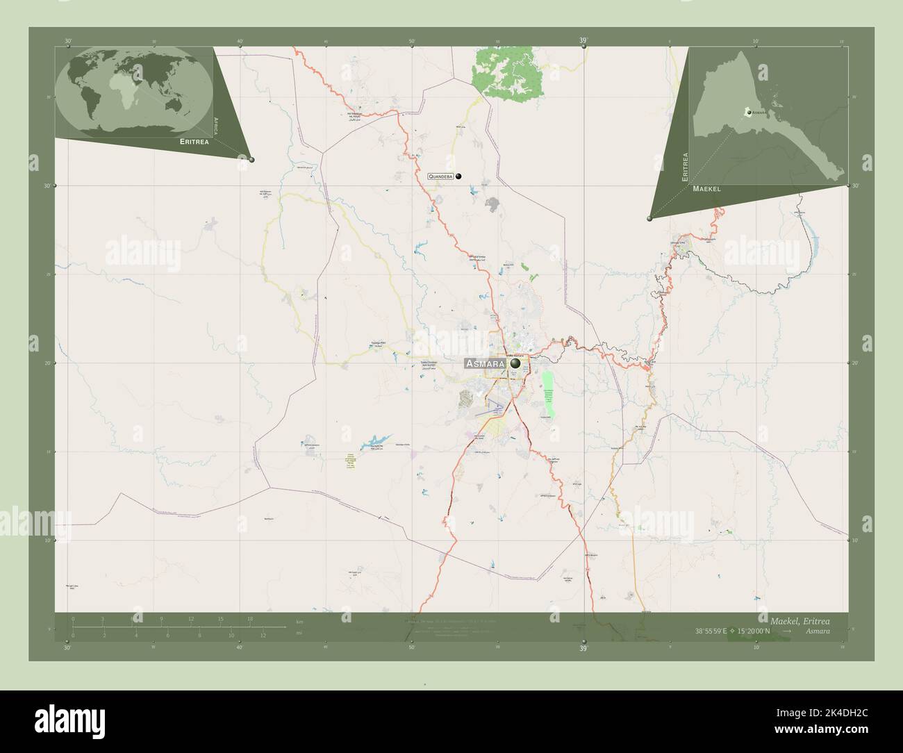 Maekel, region of Eritrea. Open Street Map. Locations and names of ...