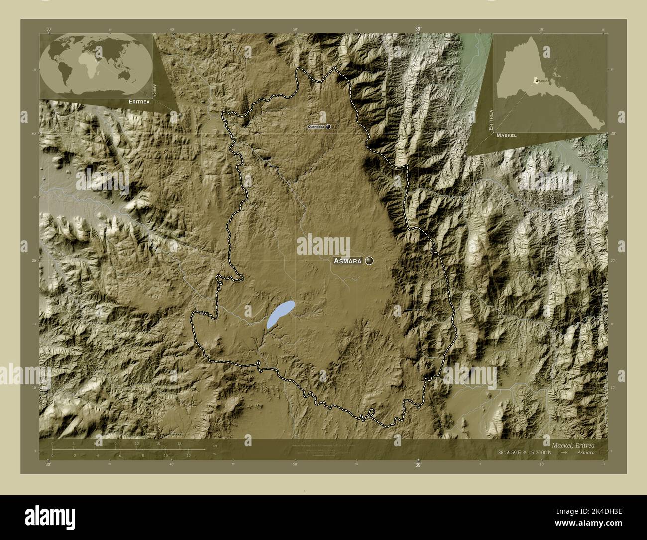 Maekel, region of Eritrea. Elevation map colored in wiki style with ...