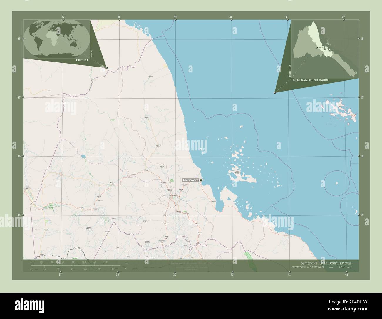 Semenawi Keyih Bahri, region of Eritrea. Open Street Map. Locations and ...