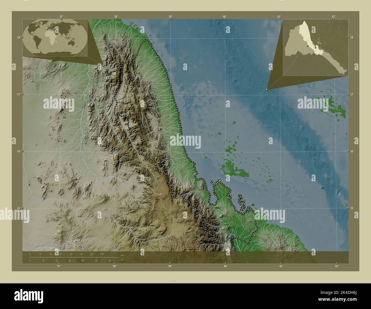 Semenawi Keyih Bahri, region of Eritrea. Elevation map colored in wiki ...