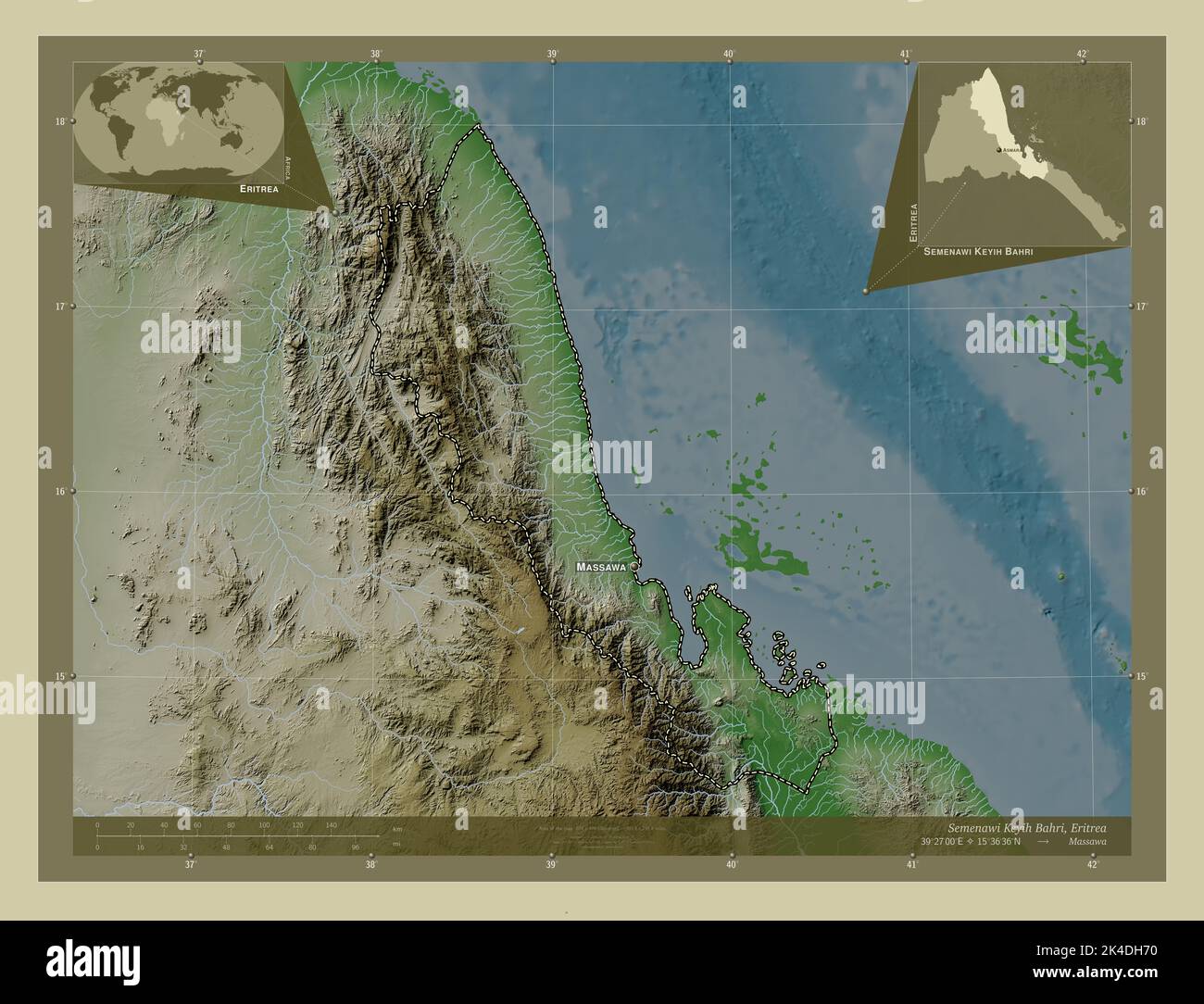 Semenawi Keyih Bahri, region of Eritrea. Elevation map colored in wiki ...