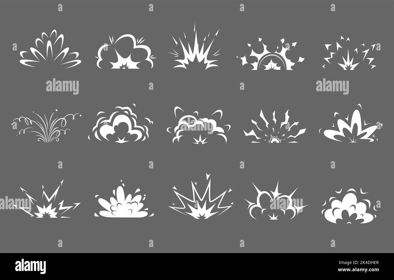 Cartoon bomb explosion. Comic clouds silhouettes of blast smoke and ...