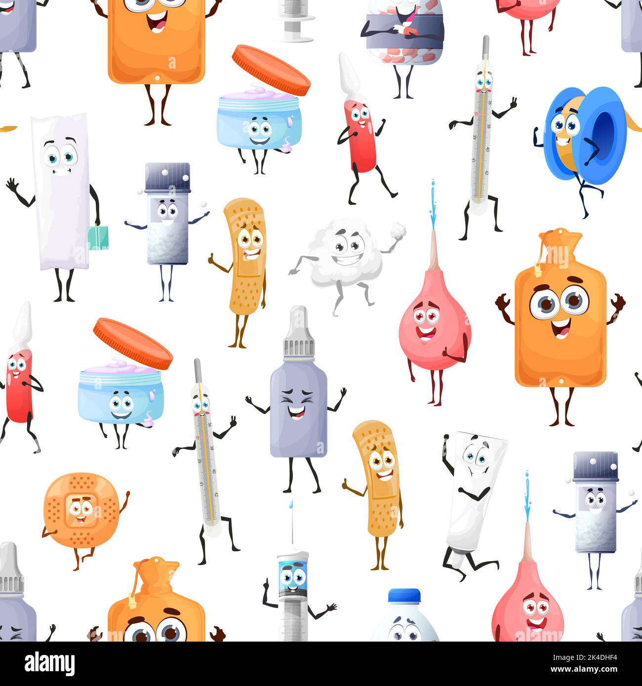 Cartoon pills, drugs and medication characters, vector seamless pattern ...