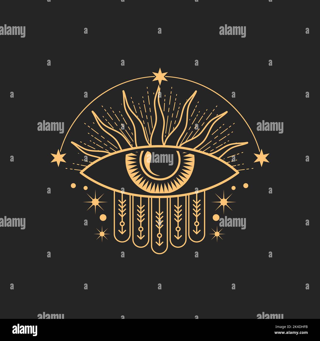 Providence all seeing eye, sun and stars tarot symbol, golden isolated ...