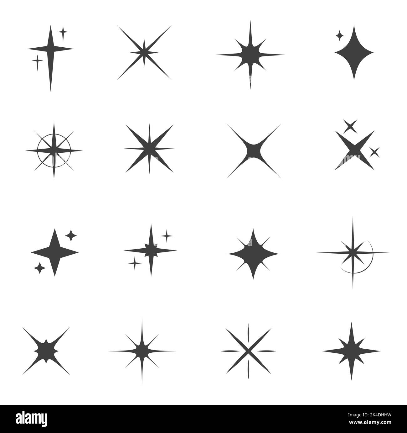 Sparkle, starburst and twinkle stars. Vector icons of stars with bright shine, glitter, glow ...