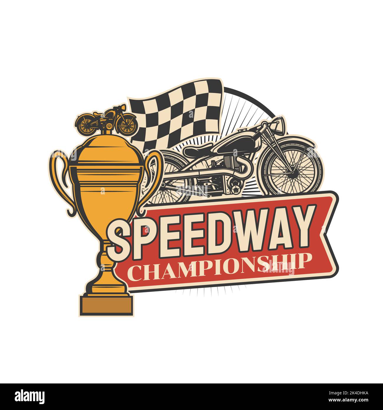 Speedway championship icon, motorcycle races and victory cup, vector ...