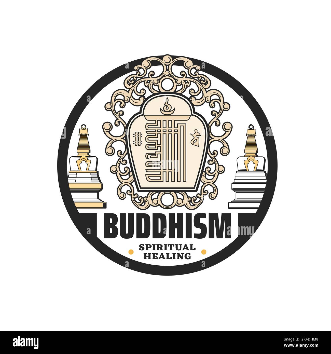 Buddhism religion icon, Buddha temple stupas and shrines vector symbol ...