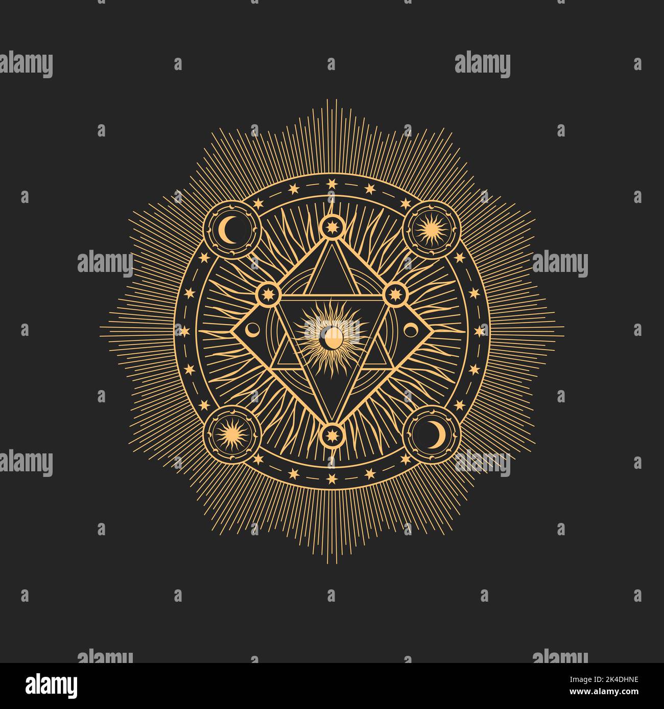 Occult esoteric symbol, magic talisman with moon and star, sun ...