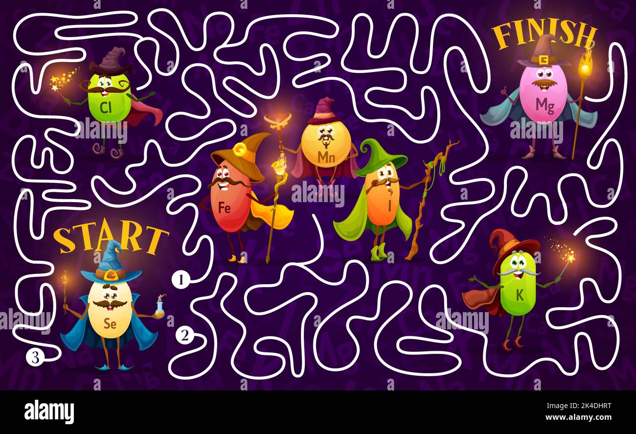 Labyrinth maze game, help micronutrients wizard and mage characters ...