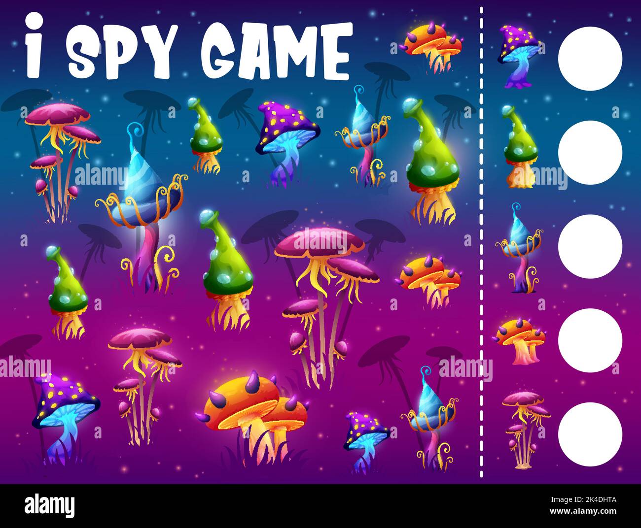 I spy game worksheet magic mushroom on the fantasy meadow. Child ...