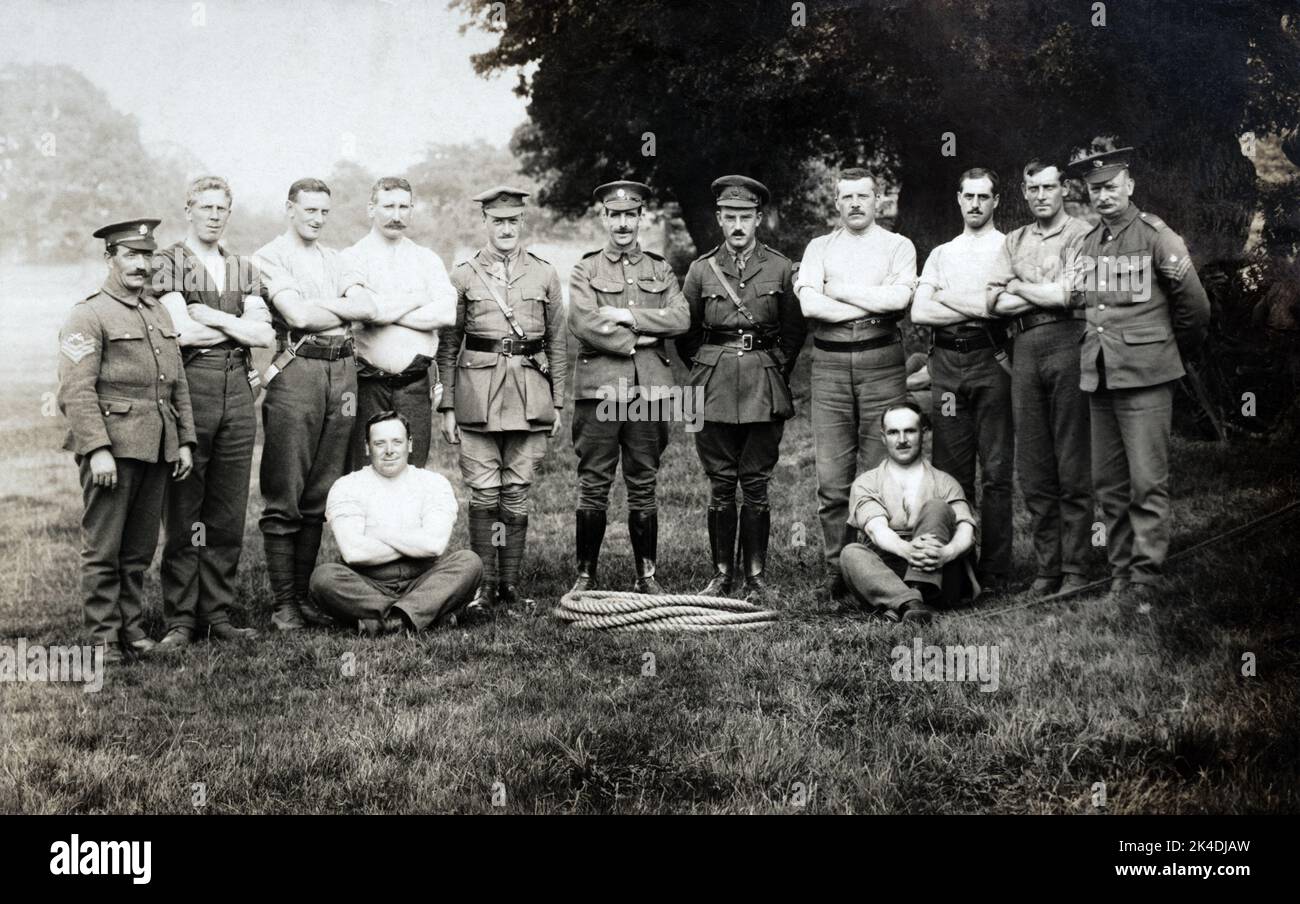 An army tug of war team of Army Service Corps soldiers alongside Physical Training instructors ...