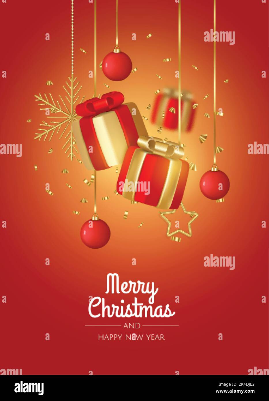 Christmas background. Design with realistic Christmas tree, gift box ...