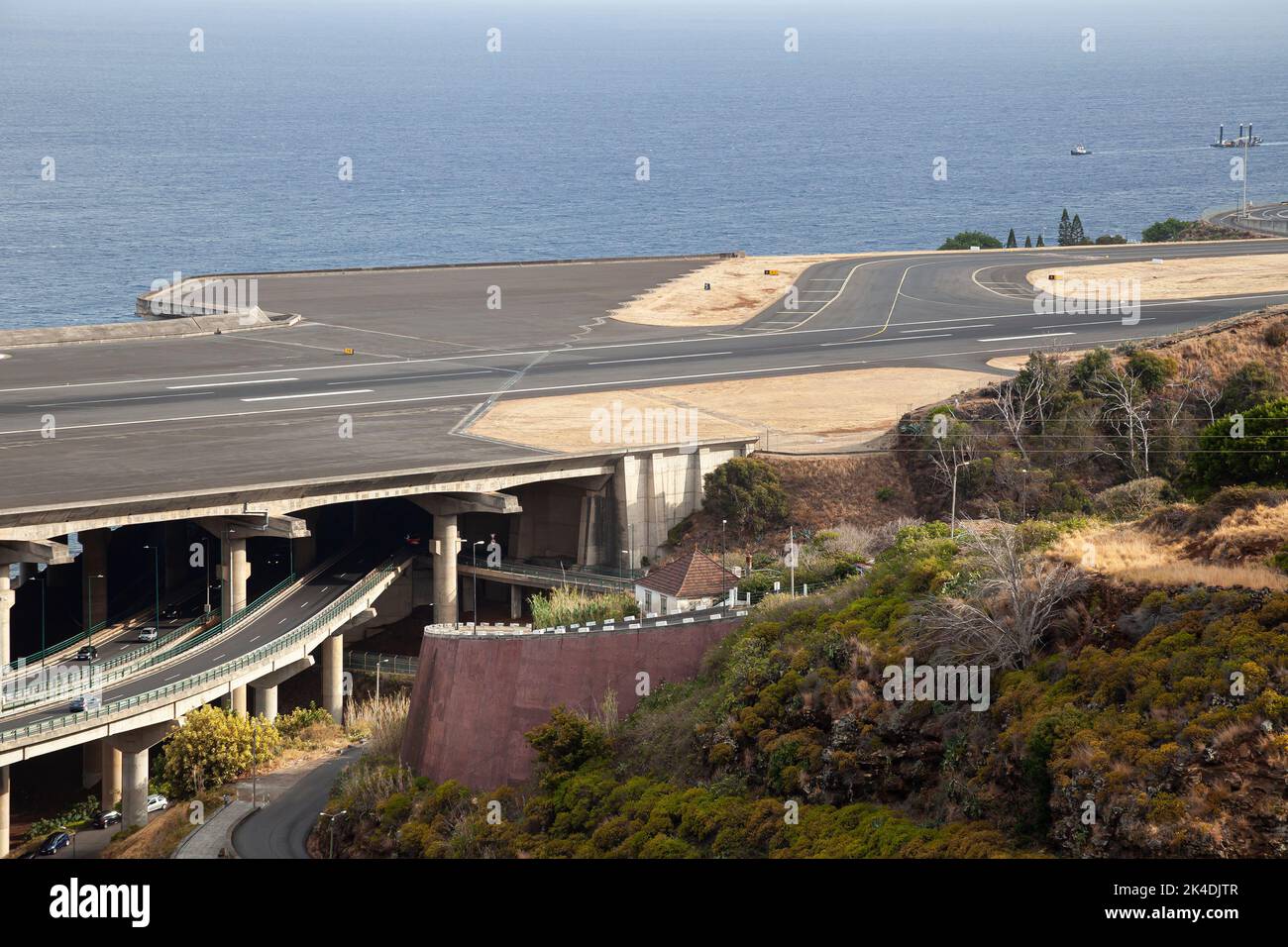 Runway of Madeira Airport LPMA, also known as Funchal Airport and Santa ...