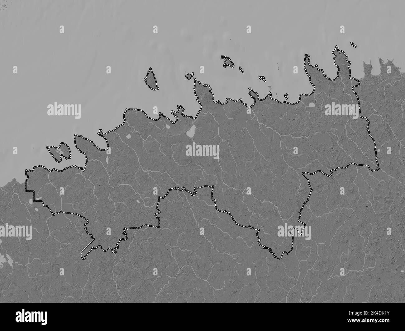 Harju, county of Estonia. Bilevel elevation map with lakes and rivers ...