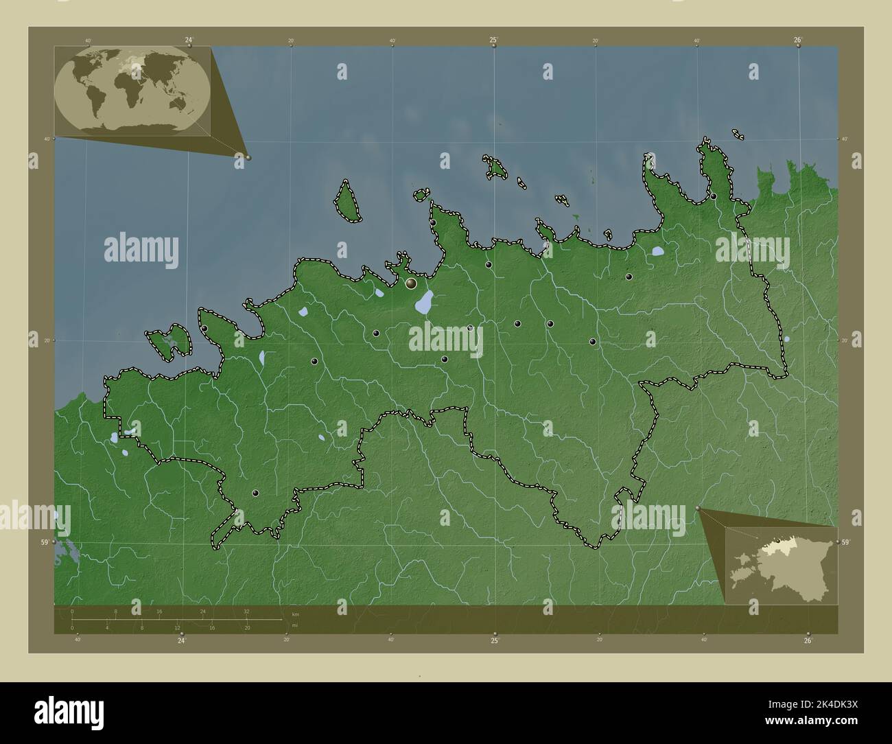 Harju, county of Estonia. Elevation map colored in wiki style with ...