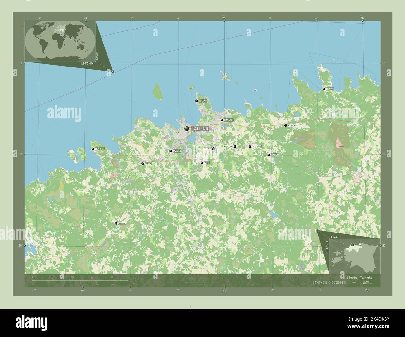Harju, county of Estonia. Open Street Map. Locations and names of major ...