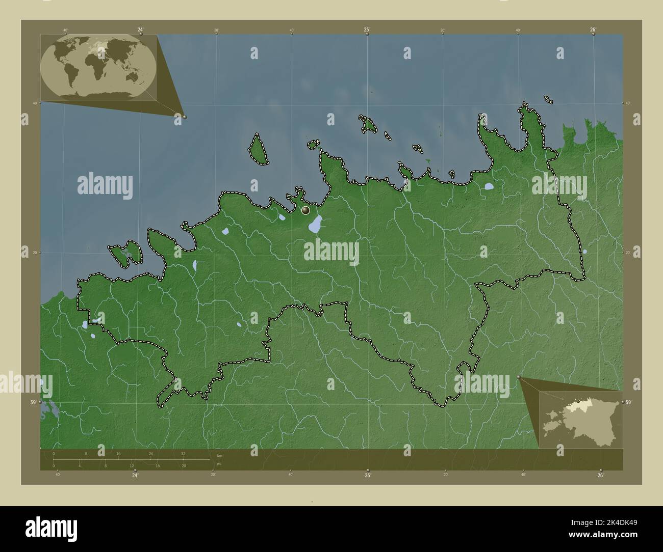Harju, county of Estonia. Elevation map colored in wiki style with ...