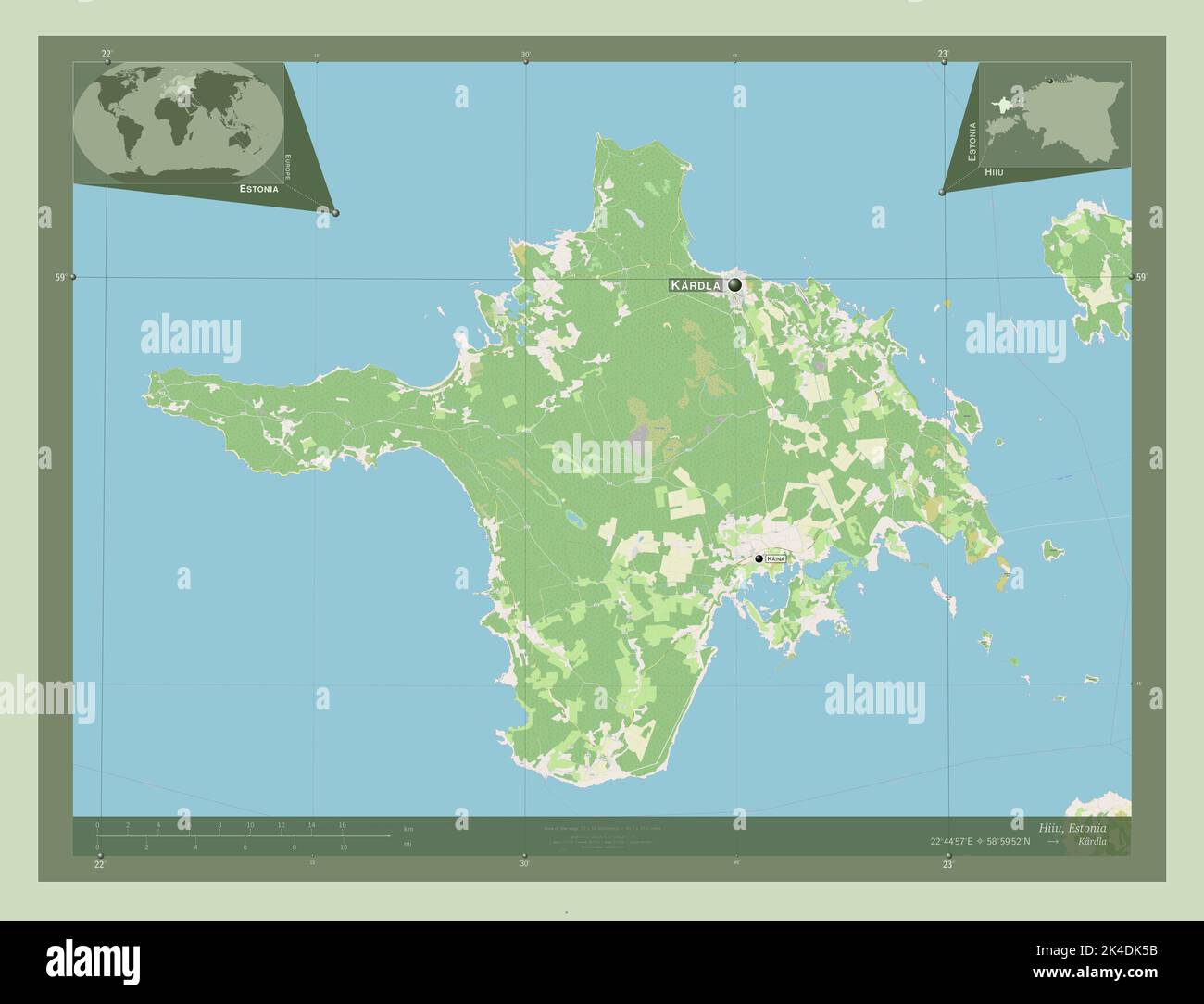 Hiiu, county of Estonia. Open Street Map. Locations and names of major ...