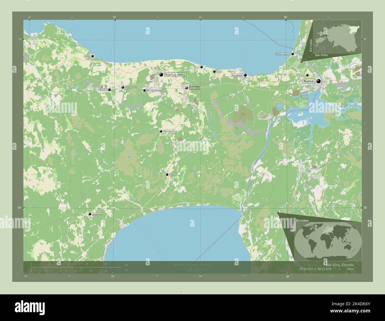 Ida-Viru, county of Estonia. Open Street Map. Locations and names of ...