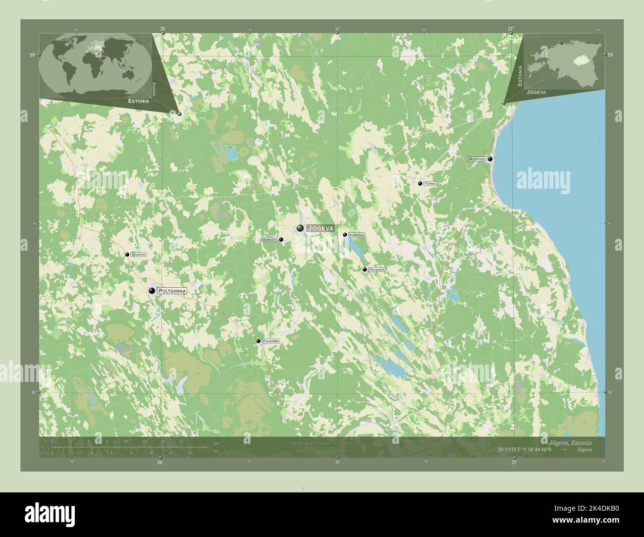 Jogeva, county of Estonia. Open Street Map. Locations and names of ...