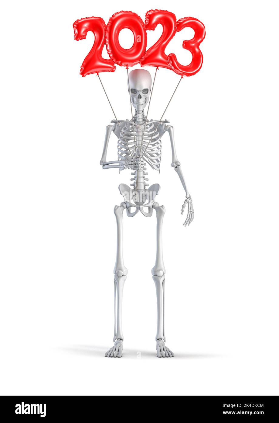 Skeleton with 2023 balloon - 3D illustration of male human skeleton ...