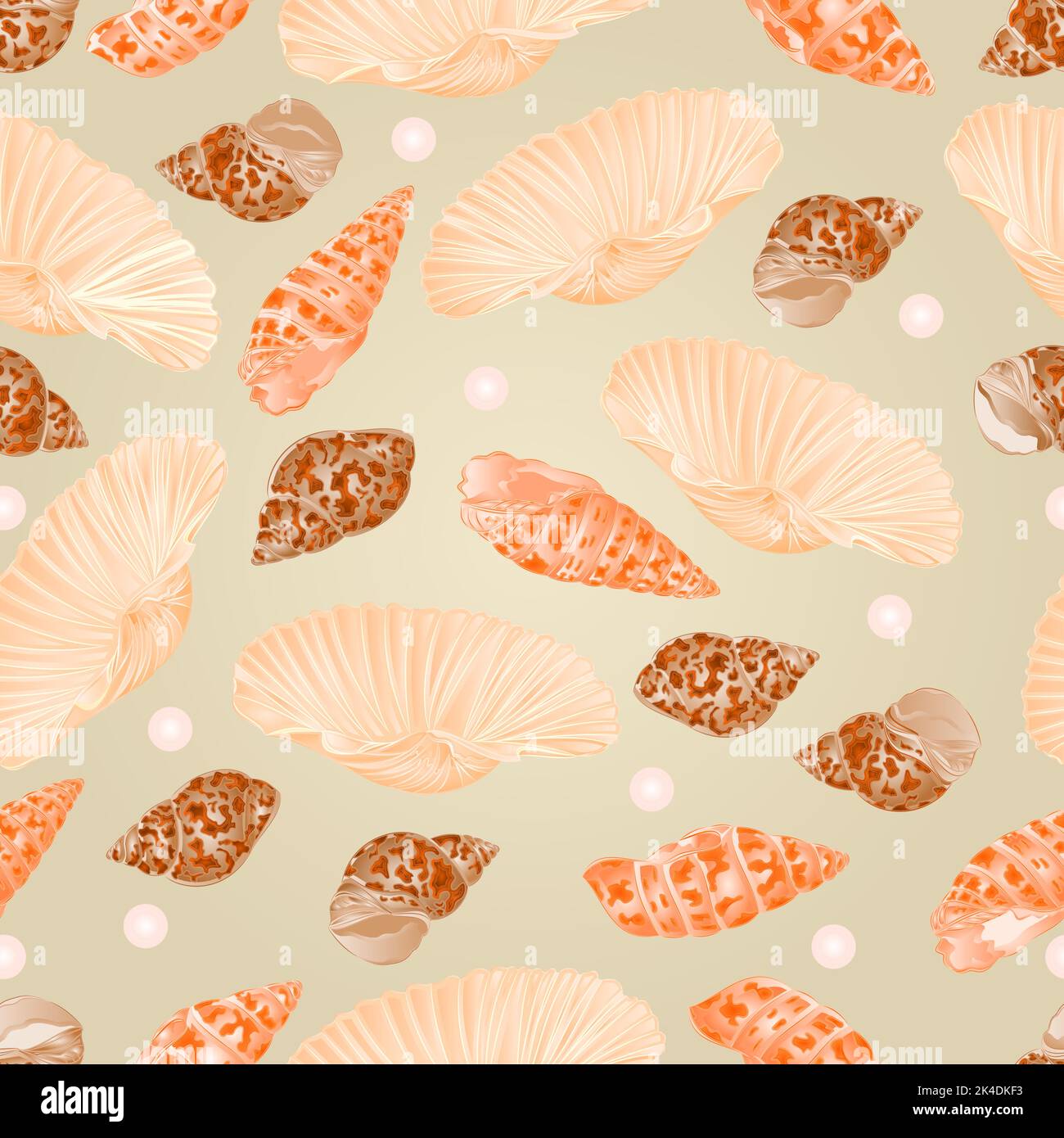 Seamless texture seashells and pearls natural background vector ...