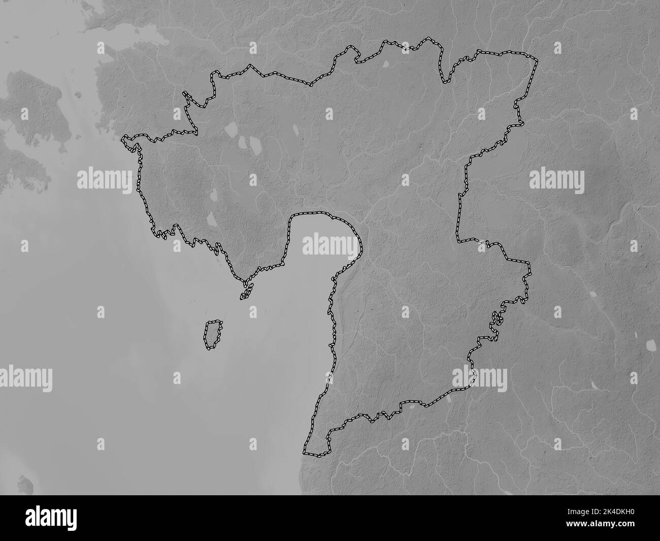 Parnu, county of Estonia. Grayscale elevation map with lakes and rivers ...