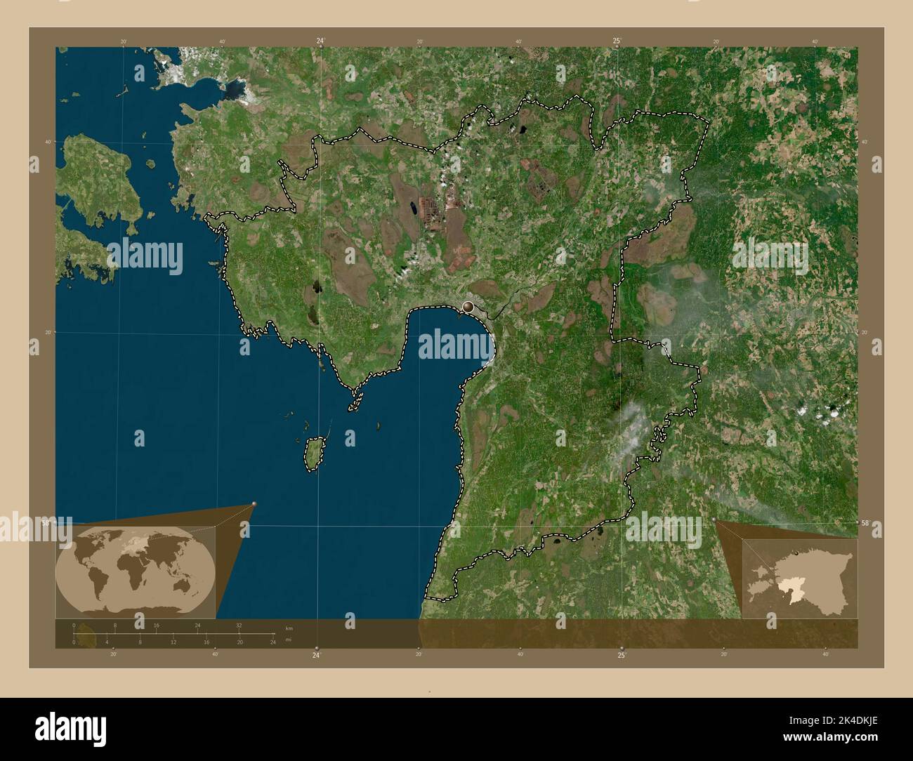 Parnu, county of Estonia. Low resolution satellite map. Corner ...