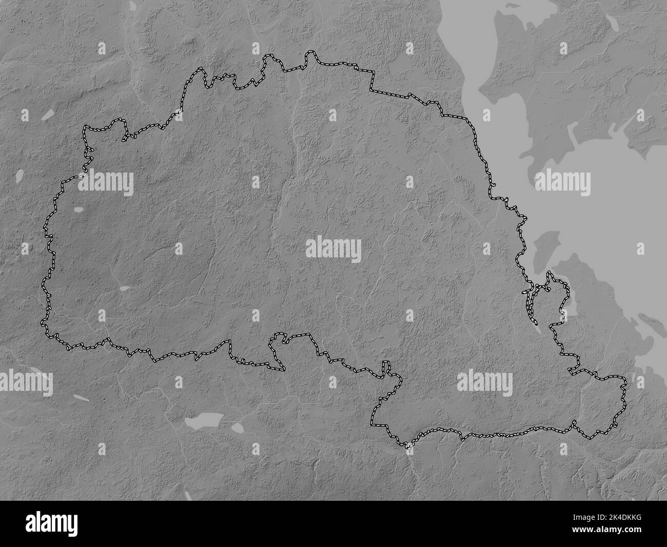 Polva, county of Estonia. Grayscale elevation map with lakes and rivers ...