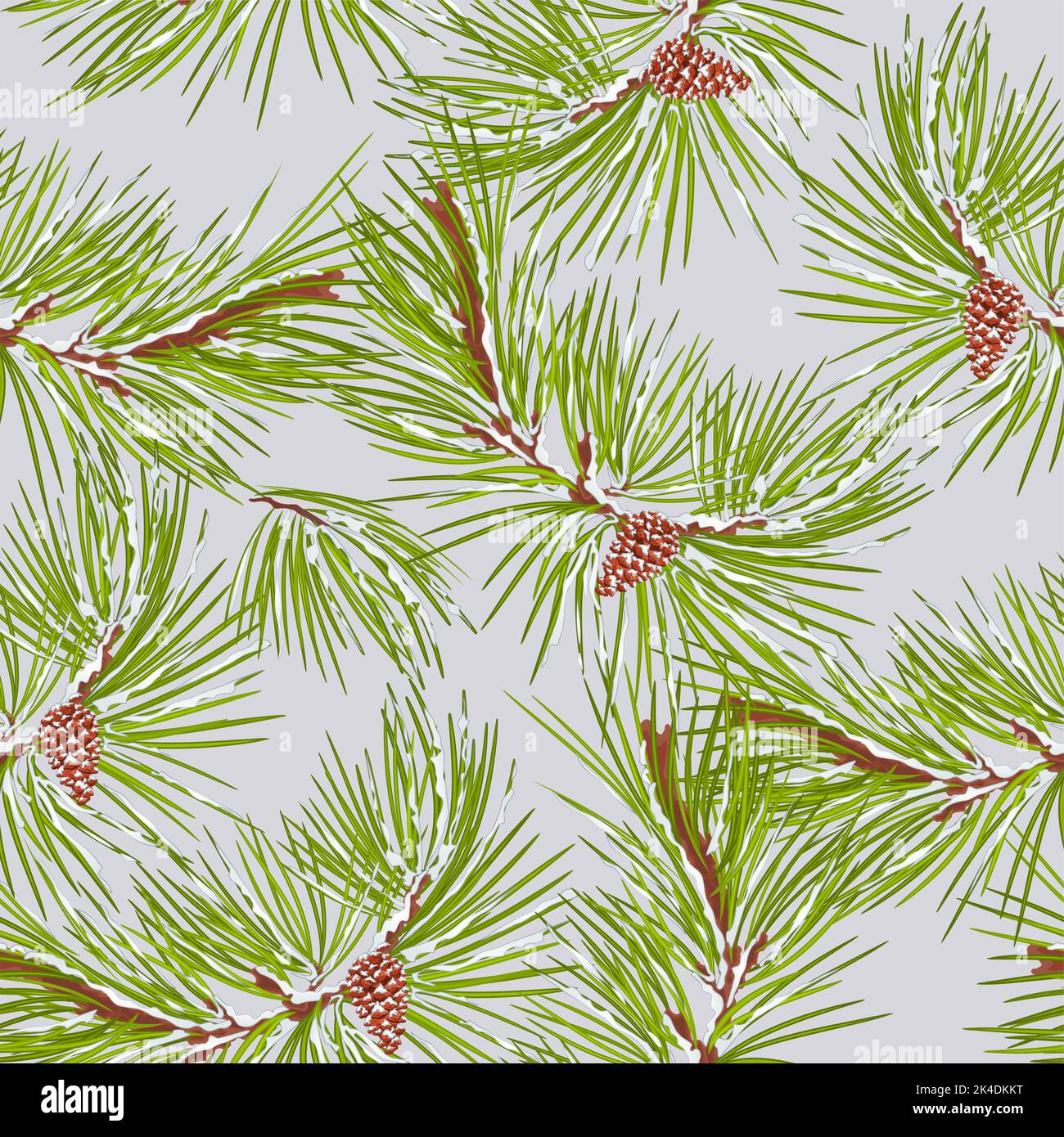 Seamless texture of pine tree with snow and pine cone vector ...