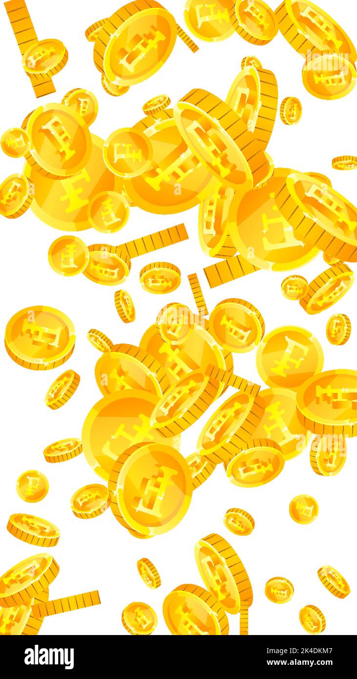 Swiss franc coins falling. Gold scattered CHF coins. Switzerland money ...