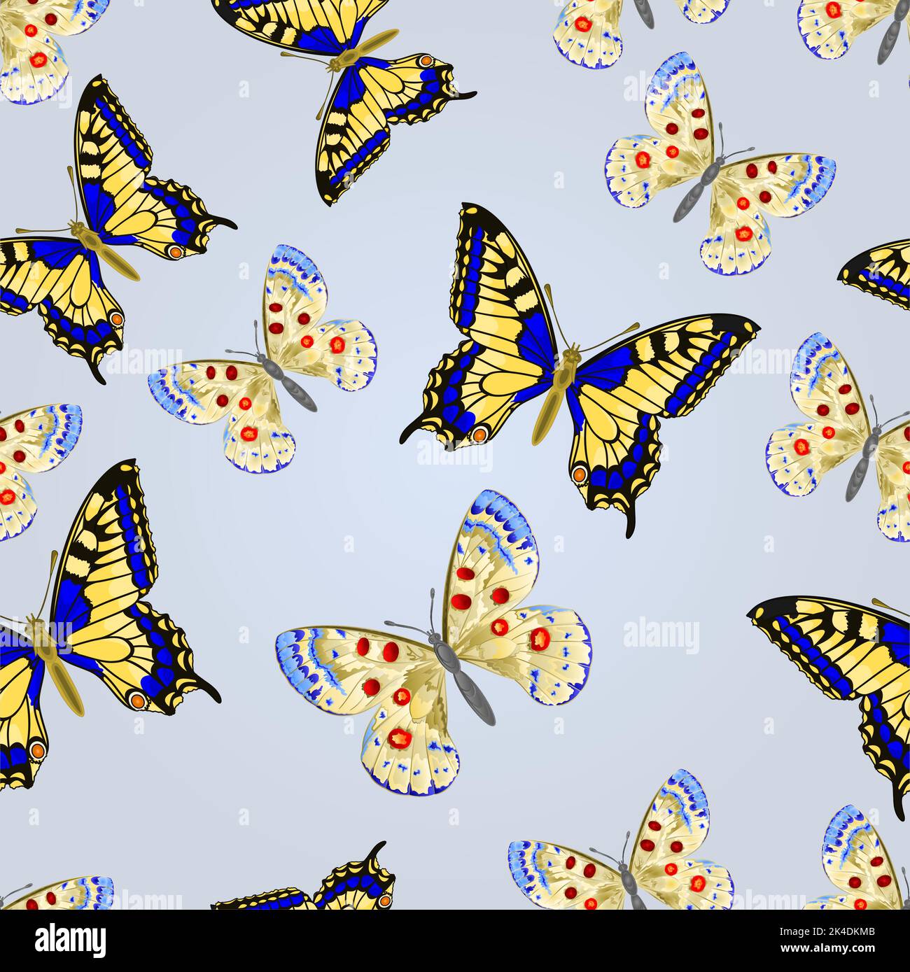 Seamless texture two butterflies silver background vector illustration ...