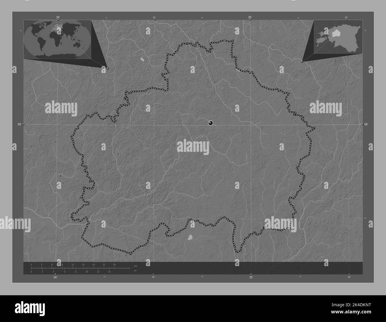 Rapla, county of Estonia. Bilevel elevation map with lakes and rivers ...