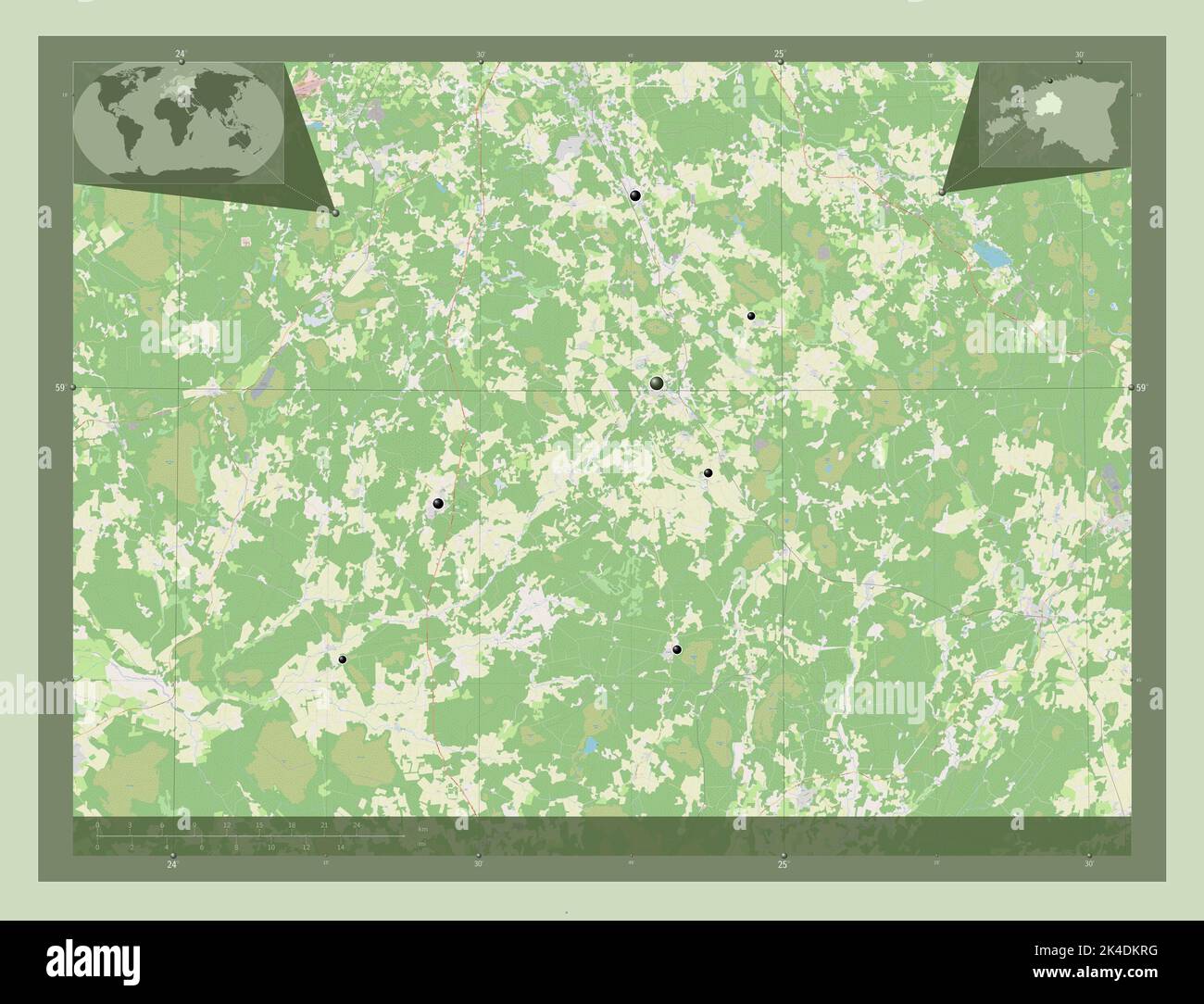 Rapla, county of Estonia. Open Street Map. Locations of major cities of ...