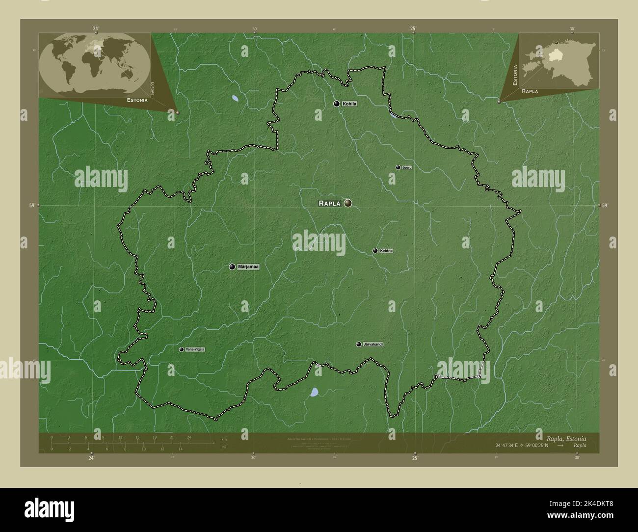 Rapla, county of Estonia. Elevation map colored in wiki style with ...