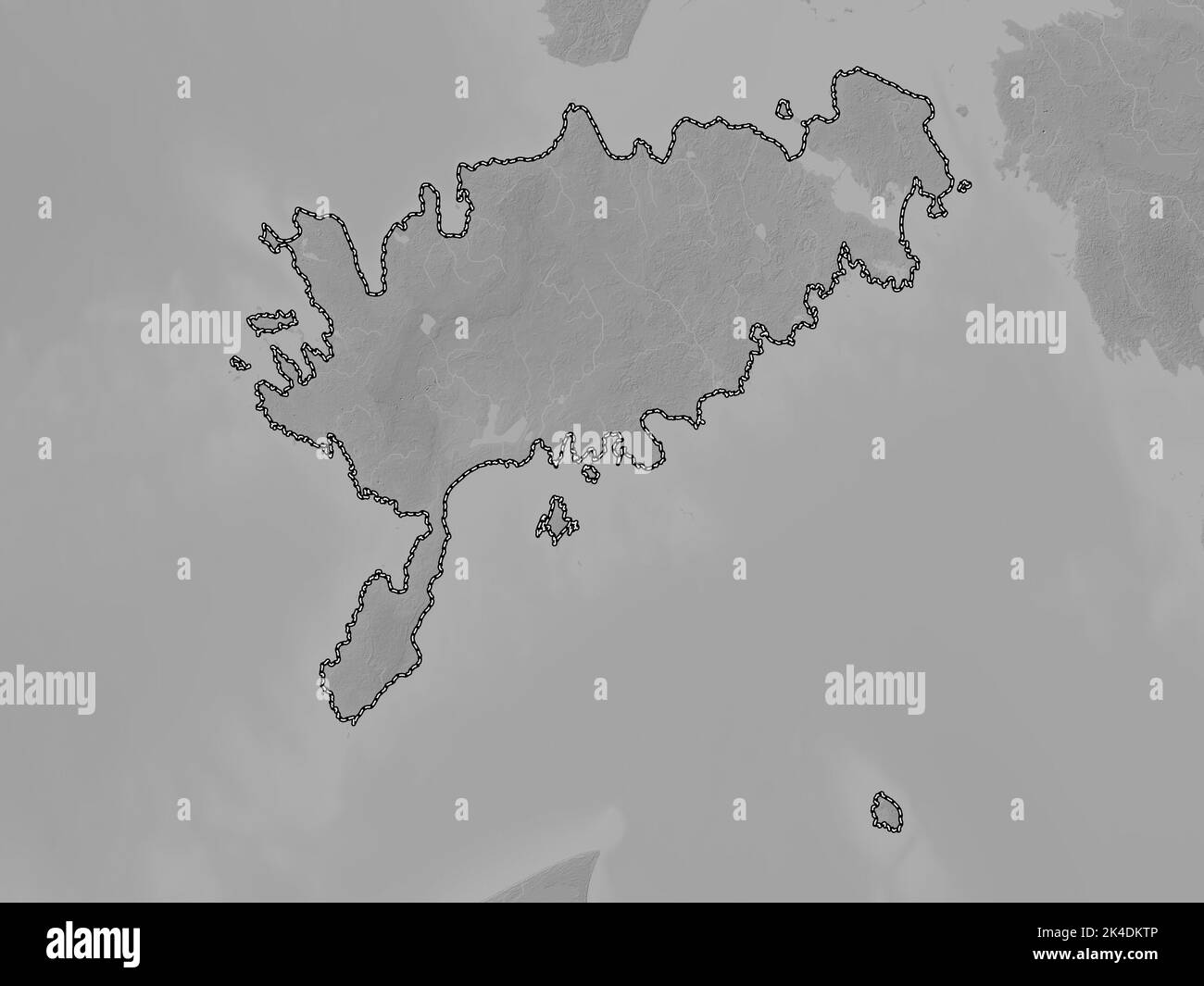 Saare, county of Estonia. Grayscale elevation map with lakes and rivers ...