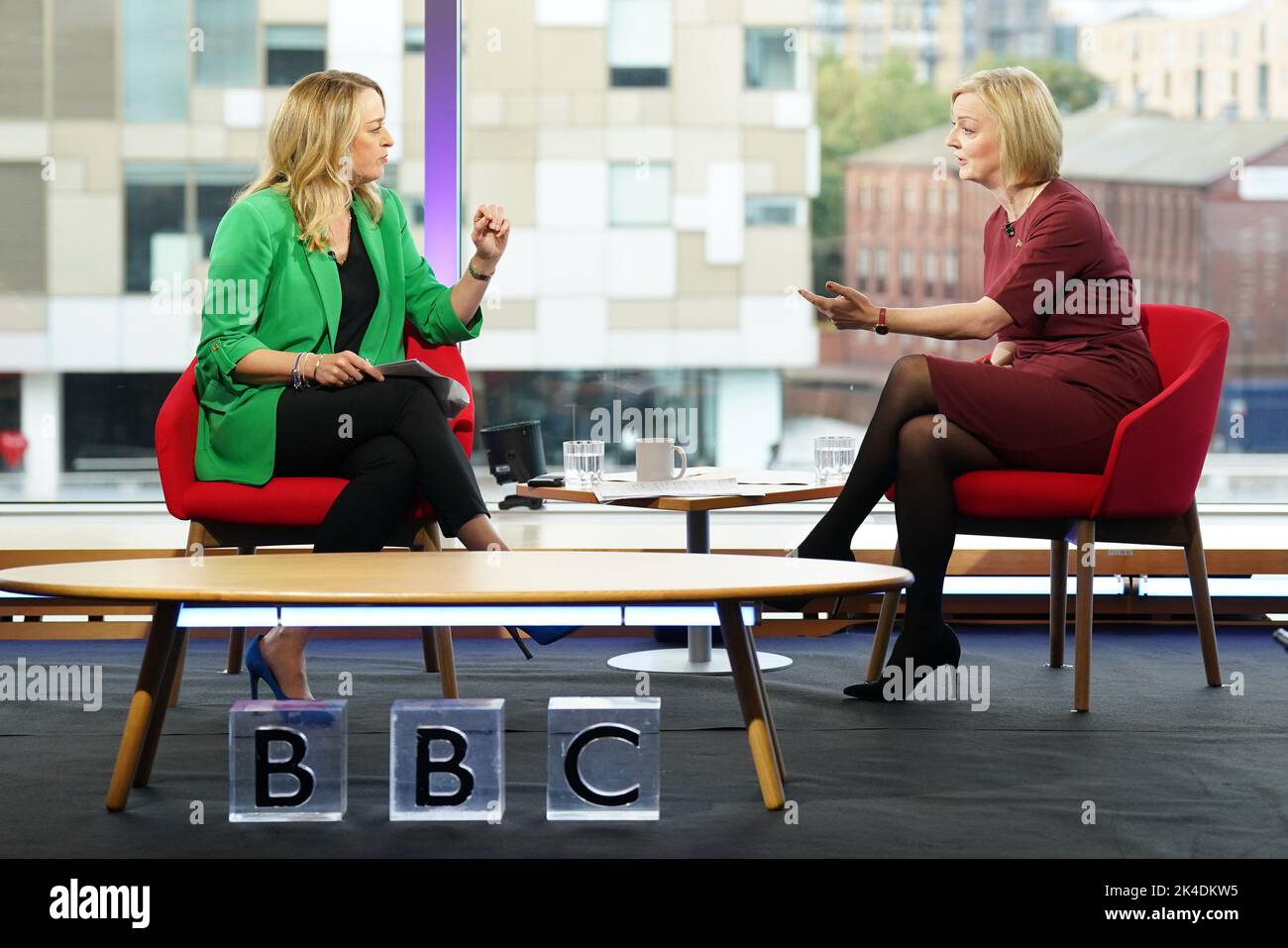 Prime Minister Liz Truss (right) with presenter Laura Kuenssberg in the ...