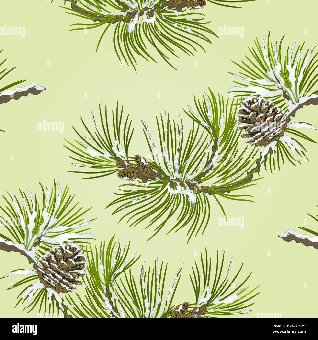 Seamless texture Pine branch with snow and pine cone vector ...