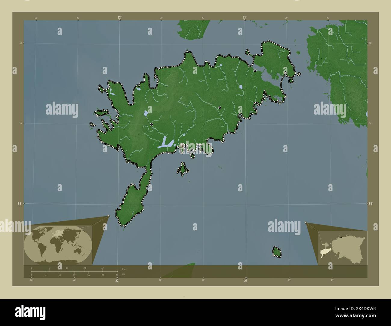 Saare, county of Estonia. Elevation map colored in wiki style with ...